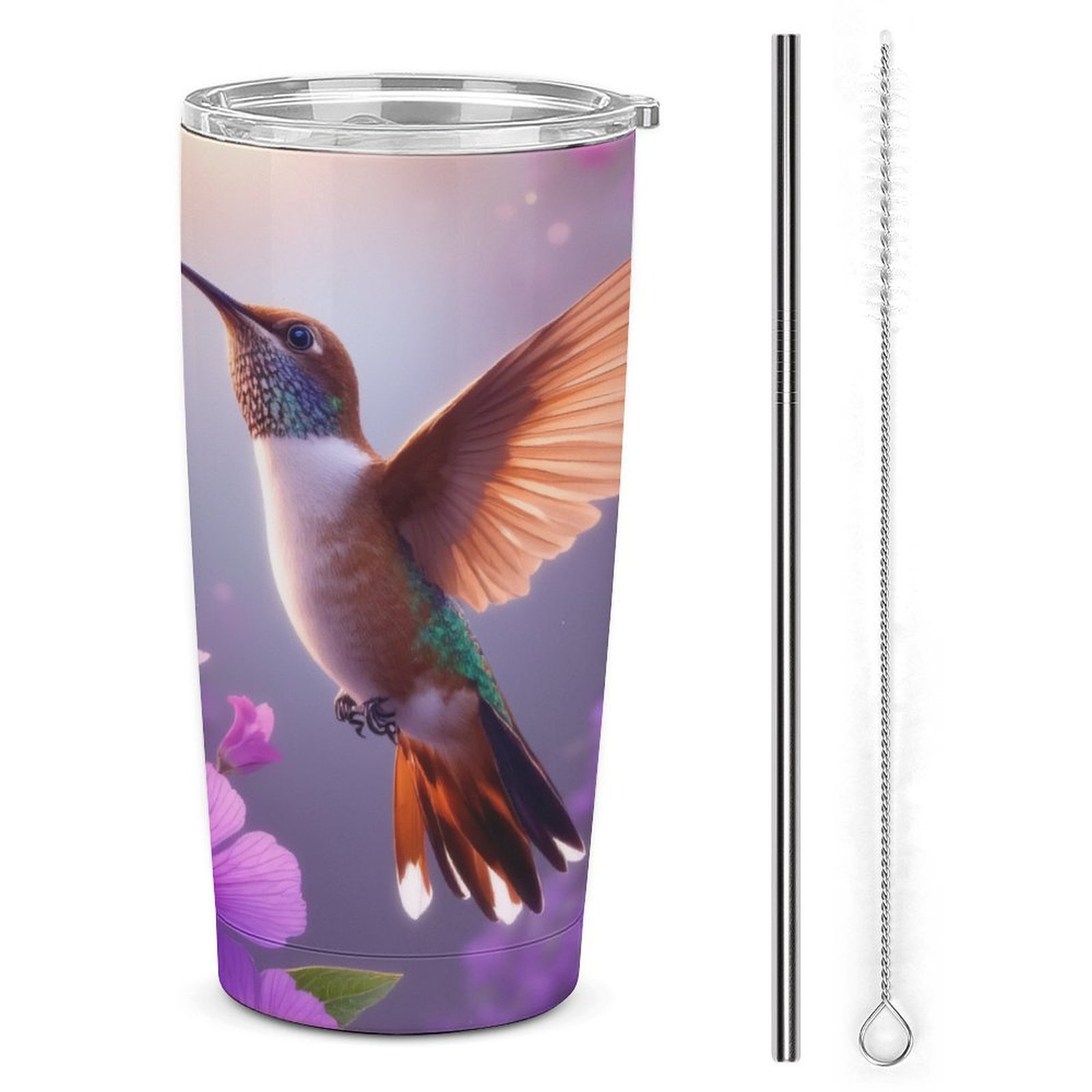 20oz Insulated Stainless Steel Tumbler,Hummingbird in Pink Flowers ...
