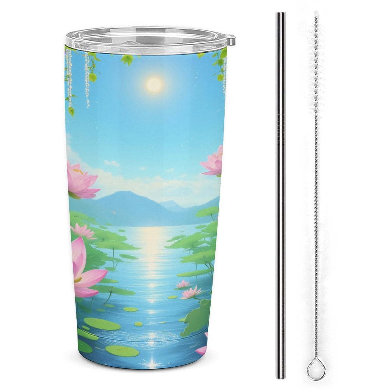 20oz Insulated Stainless Steel Tumbler,Lotus Pond in Bloom Double Wall ...