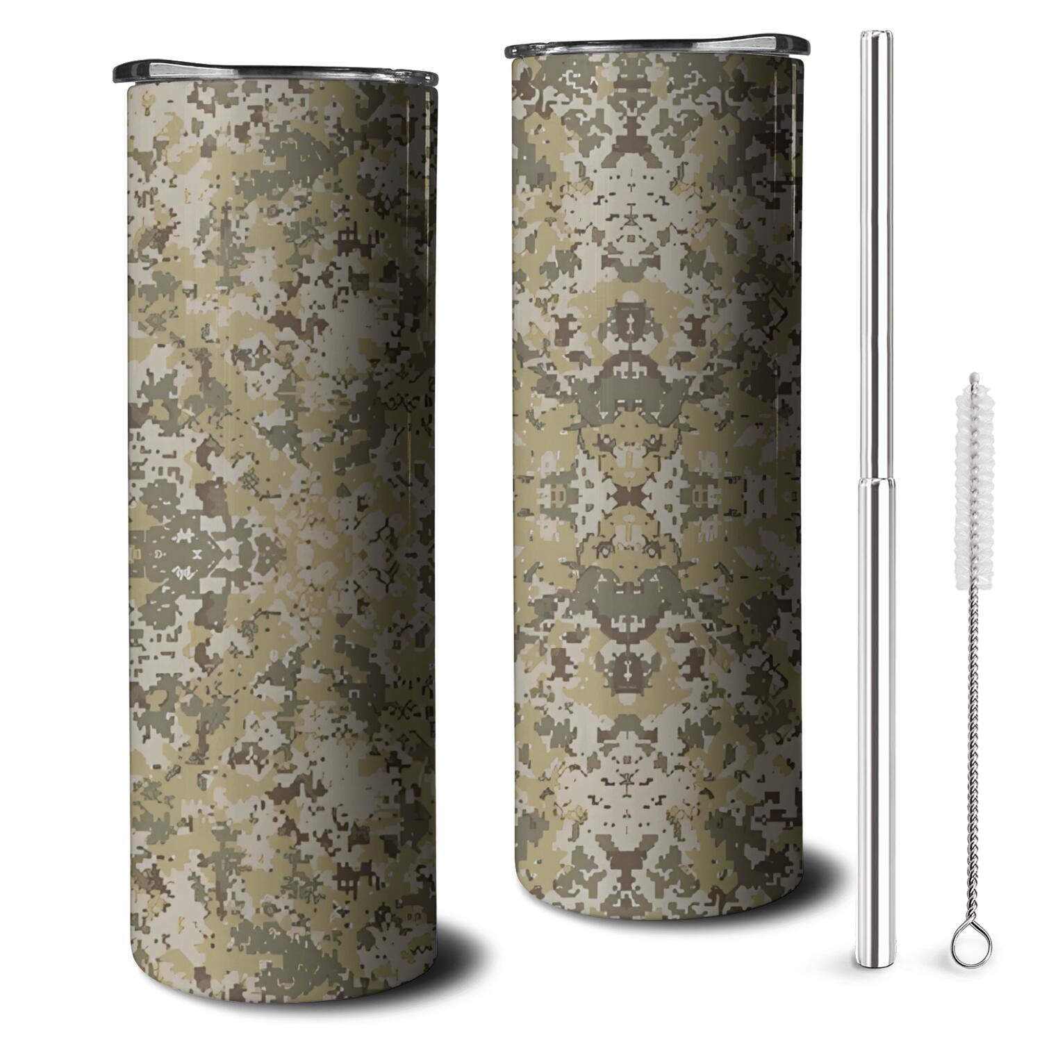20oz Khaki Brown Camo Pixel Pattern Skinny Tumblers Stainless Steel ...