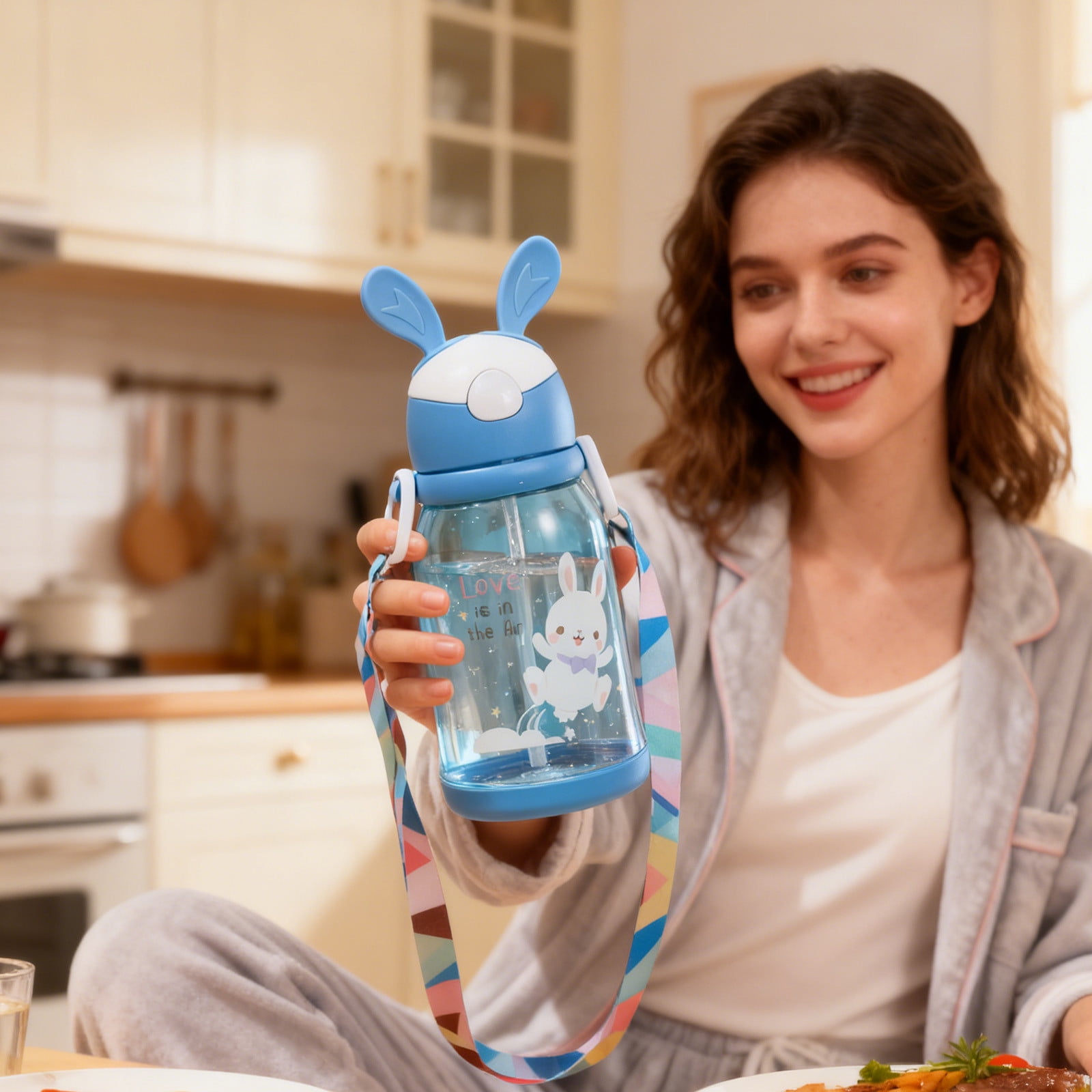 20oz Kids Water Bottle with Straw - with Bunny Ears, Flip Lid & Long ...