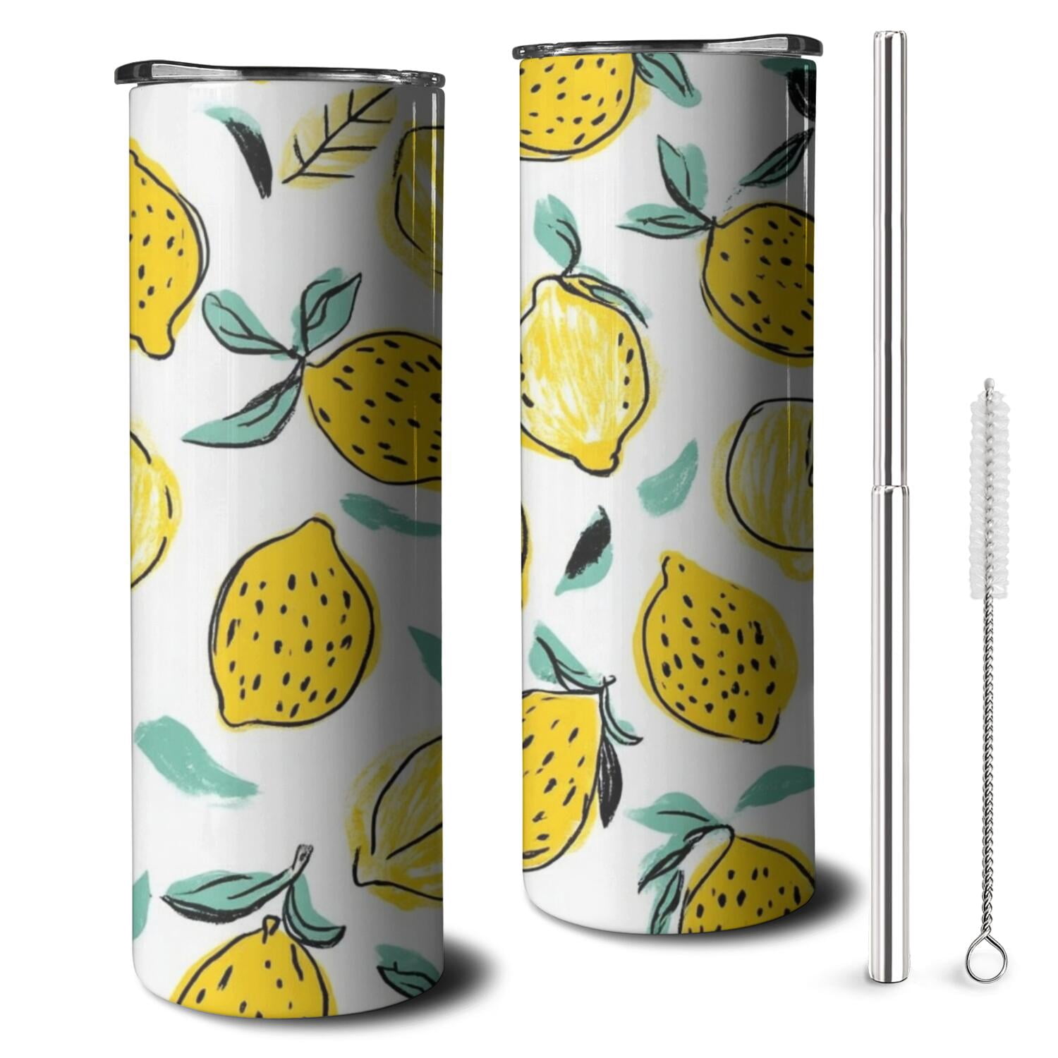 20oz Lemon Skinny Tumblers Stainless Steel Tumbler with Lid and Straw ...