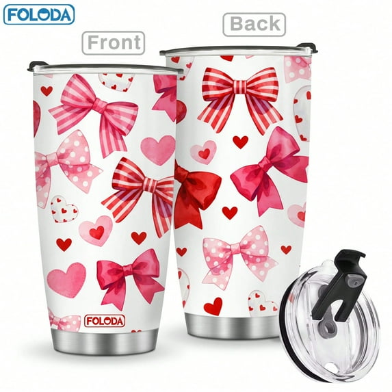 20oz With Lid Pink bow Pattern Stainless Steel Tumbler Gifts Insulated ...
