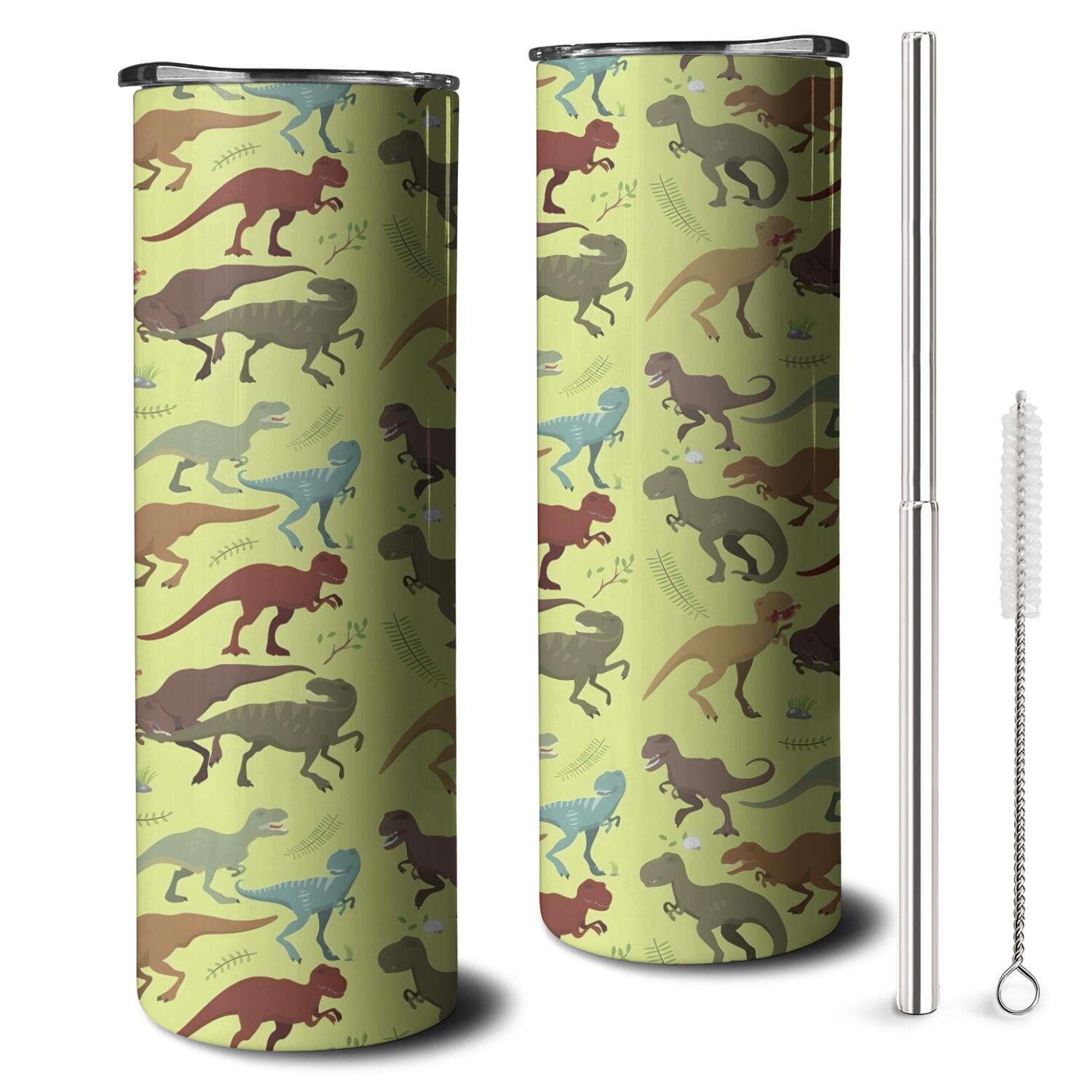 20oz LightGreen Cartoon Dinosaurs Prehistoric Pattern Skinny Tumblers ...