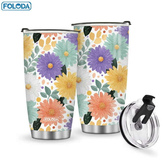 20oz With Multicolor Daisy Pattern Insulated Mug Stainless Steel Coffee ...