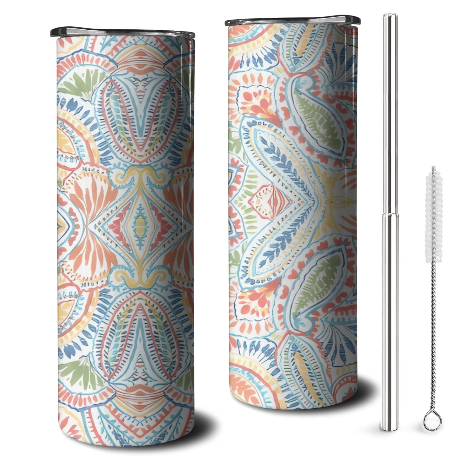20oz Multicolor Paisley Pattern Skinny Tumblers Stainless Steel Tumbler ...