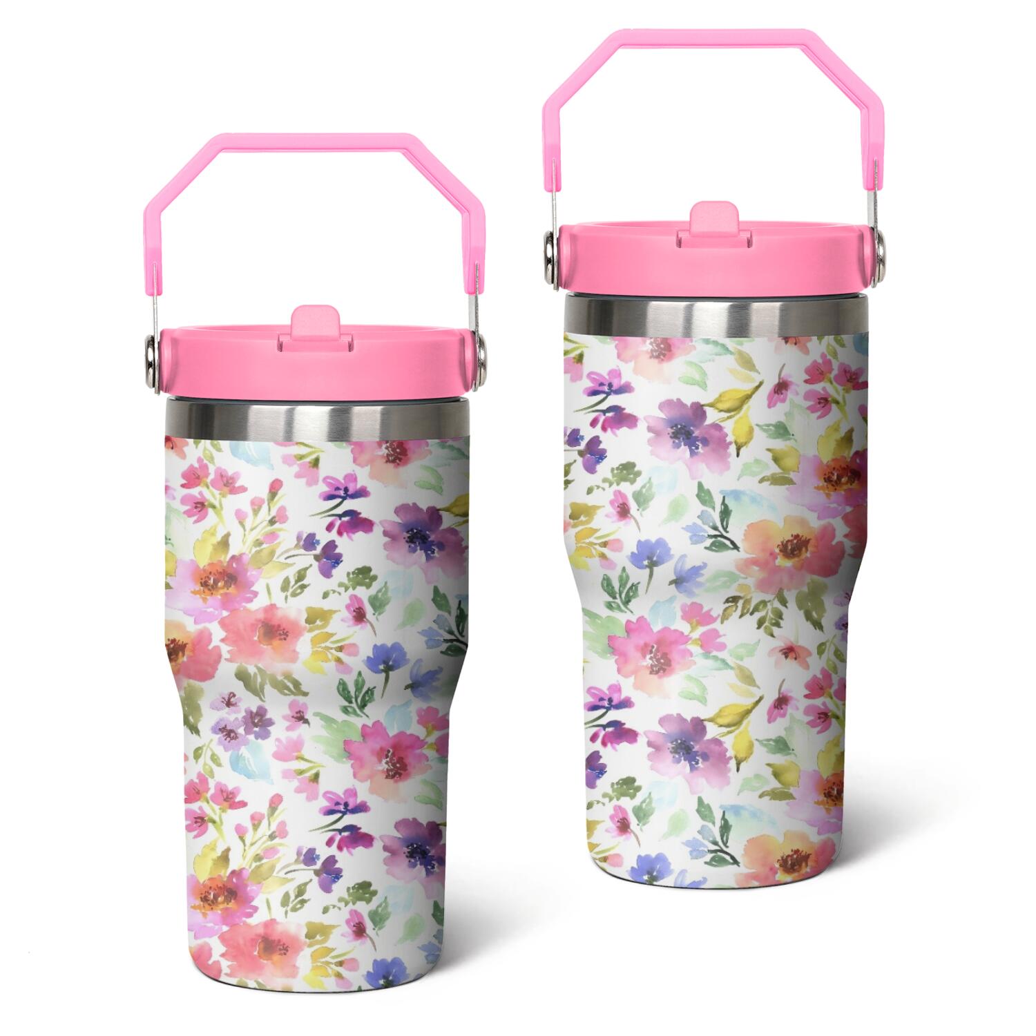 20oz Multicolored Flower Leaves Stainless Steel Tumbler with Top Handle ...