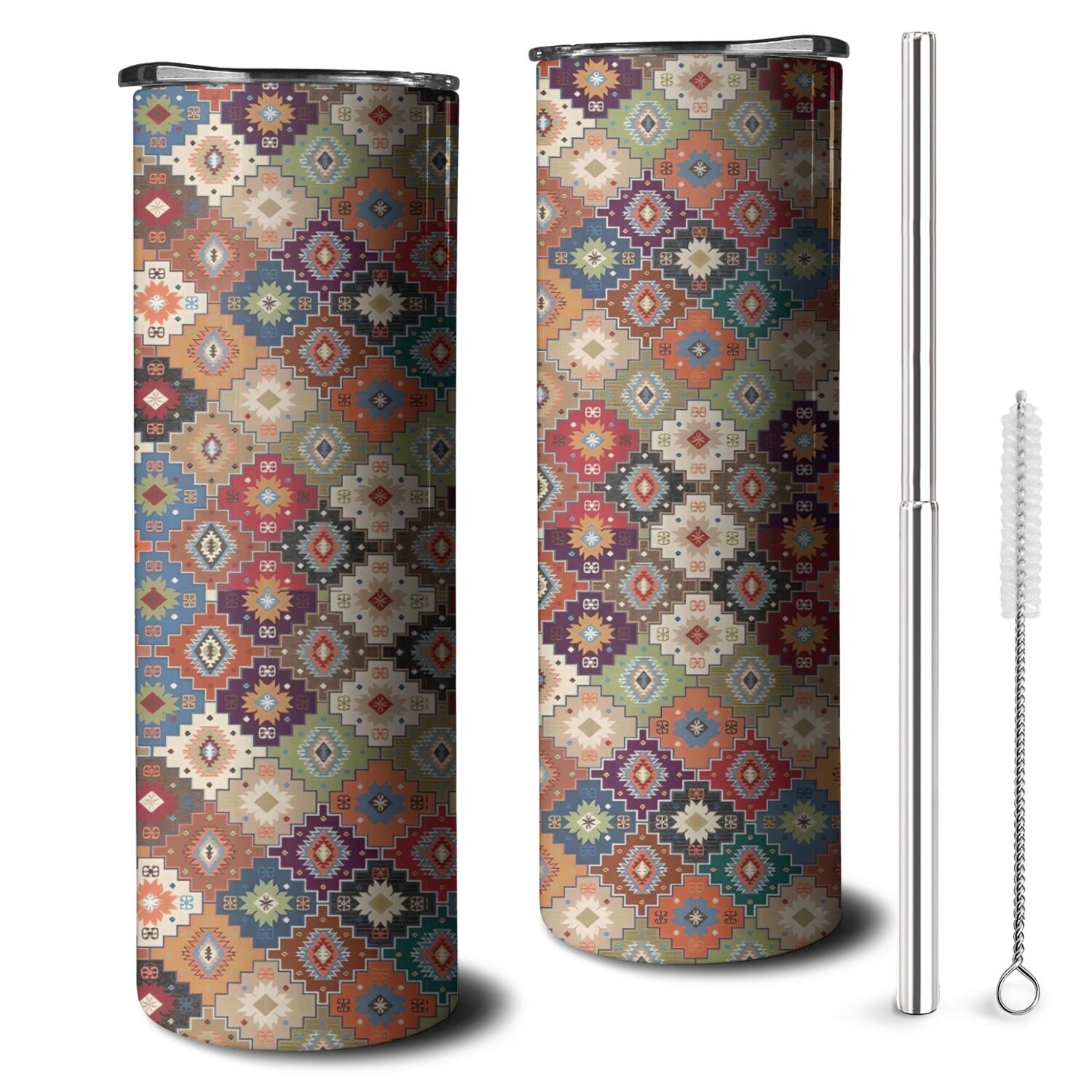 20oz Orange Ethnic Rhombus Pattern Skinny Tumblers Stainless Steel ...