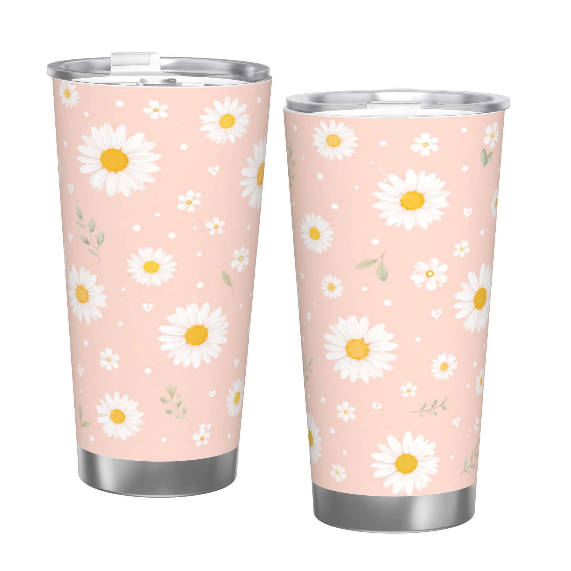 20oz Peach Daisy Floral Tumbler with Handle Stainless Steel Insulated ...