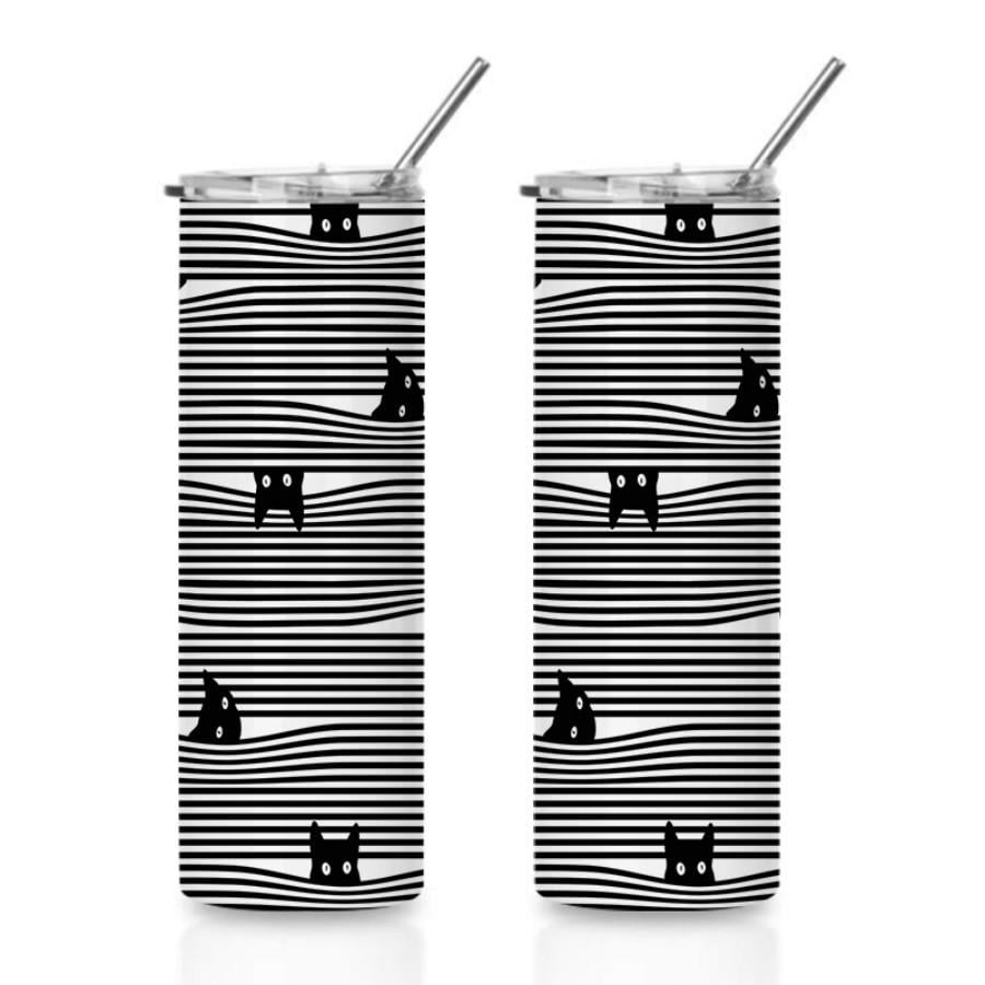 20oz Peekaboo Black Cat Peeking Through Blinds Stainless Steel Tumbler ...