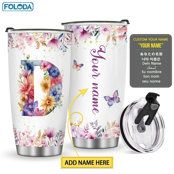20oz Personalized Flower Initials Tumbler | Letter Butterfly Design ...