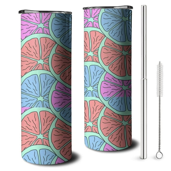 20oz Pink Blue Lemon Fruit Slices Skinny Tumblers Stainless Steel ...