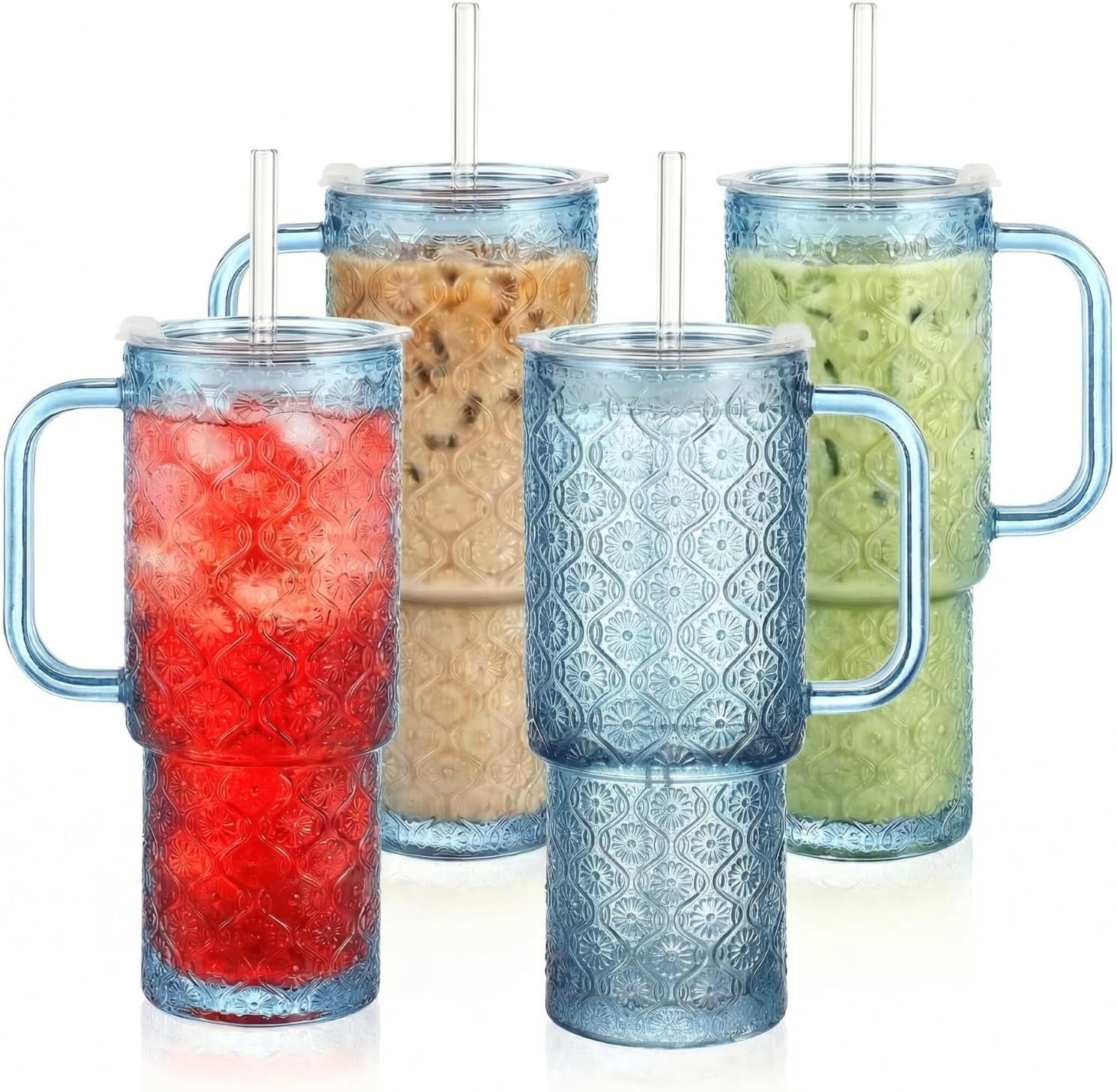 20oz Pink Glass Tumbler with Lid & Straw, Spill-Proof Iced Coffee Cup ...