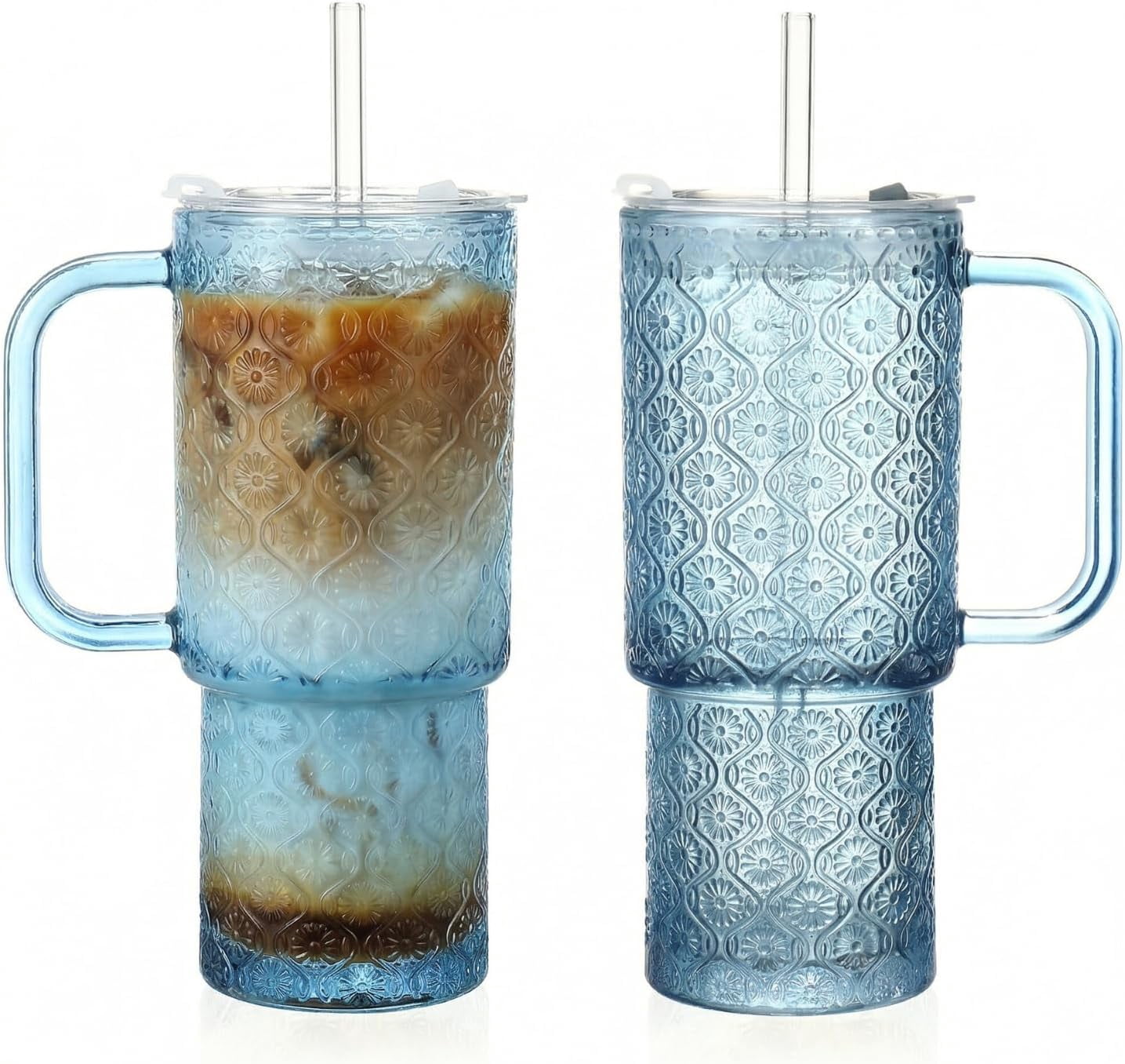 20oz Pink Glass Tumbler with Lid & Straw, Spill-Proof Iced Coffee Cup ...