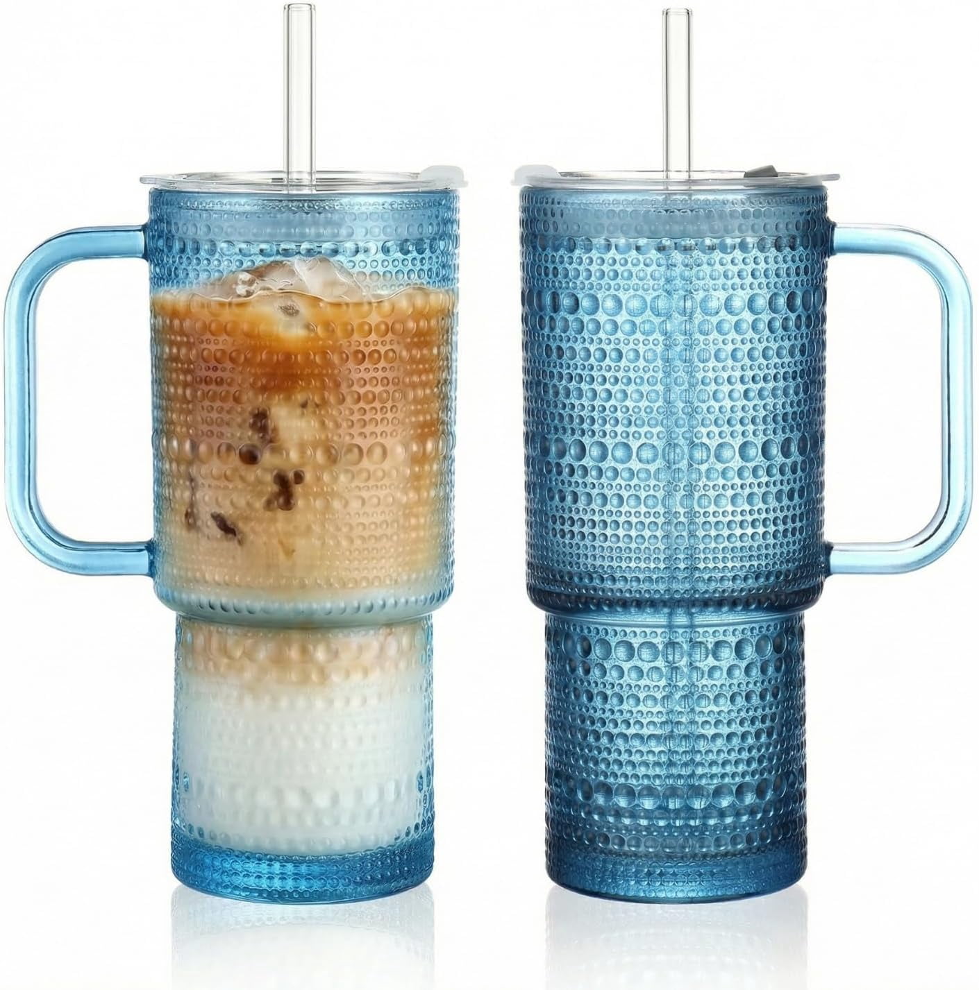 20oz Pink Glass Tumbler with Lid & Straw, Spill-Proof Iced Coffee Cup ...