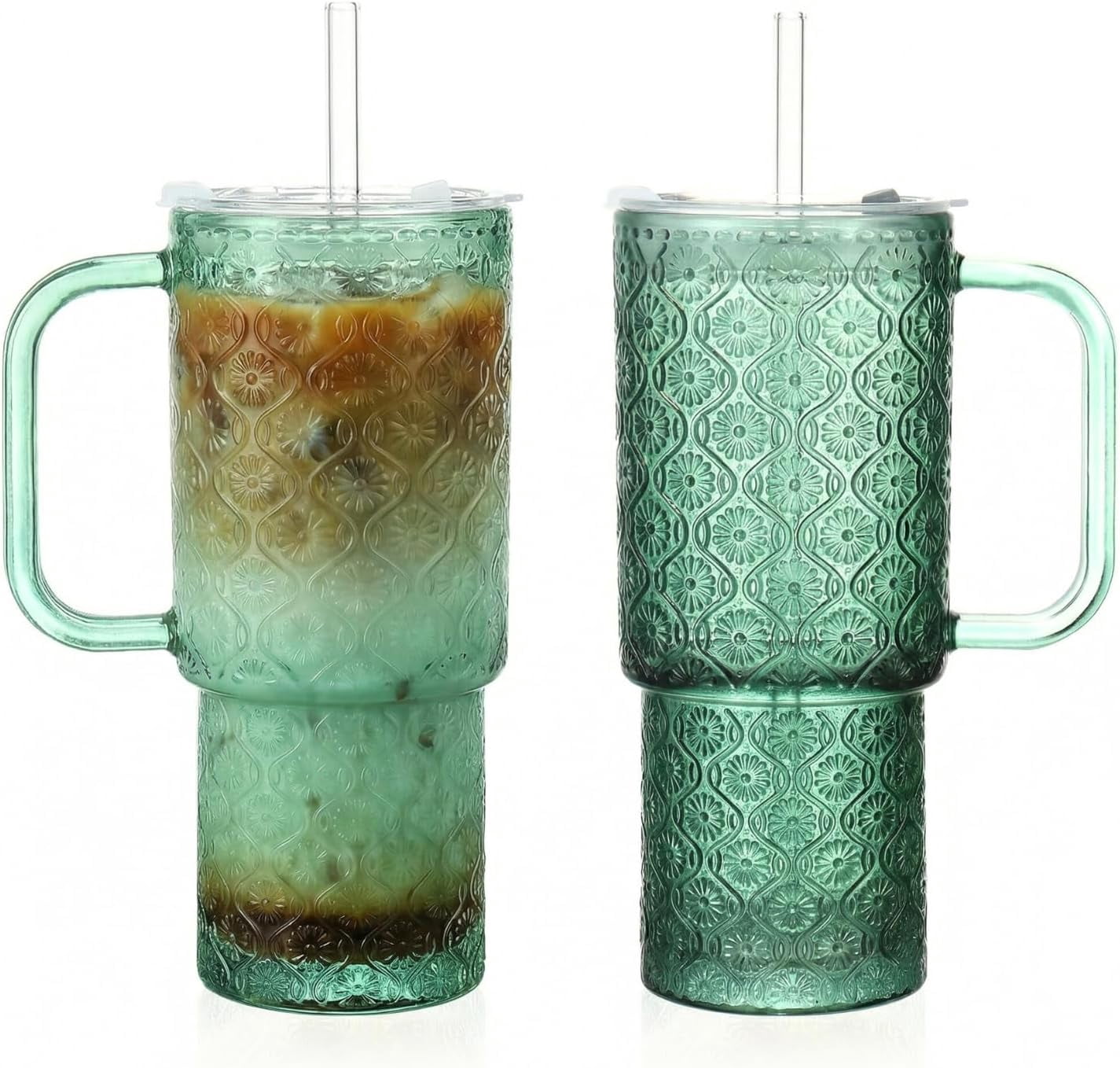 20oz Pink Glass Tumbler with Lid & Straw, Spill-Proof Iced Coffee Cup ...