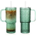 20oz Pink Glass Tumbler with Lid & Straw, Spill-Proof Iced Coffee Cup ...