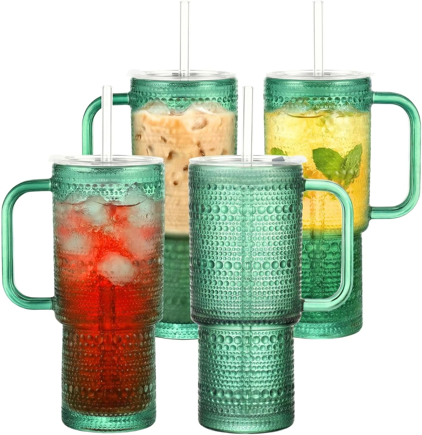 20oz Pink Glass Tumbler with Lid & Straw, Spill-Proof Iced Coffee Cup ...