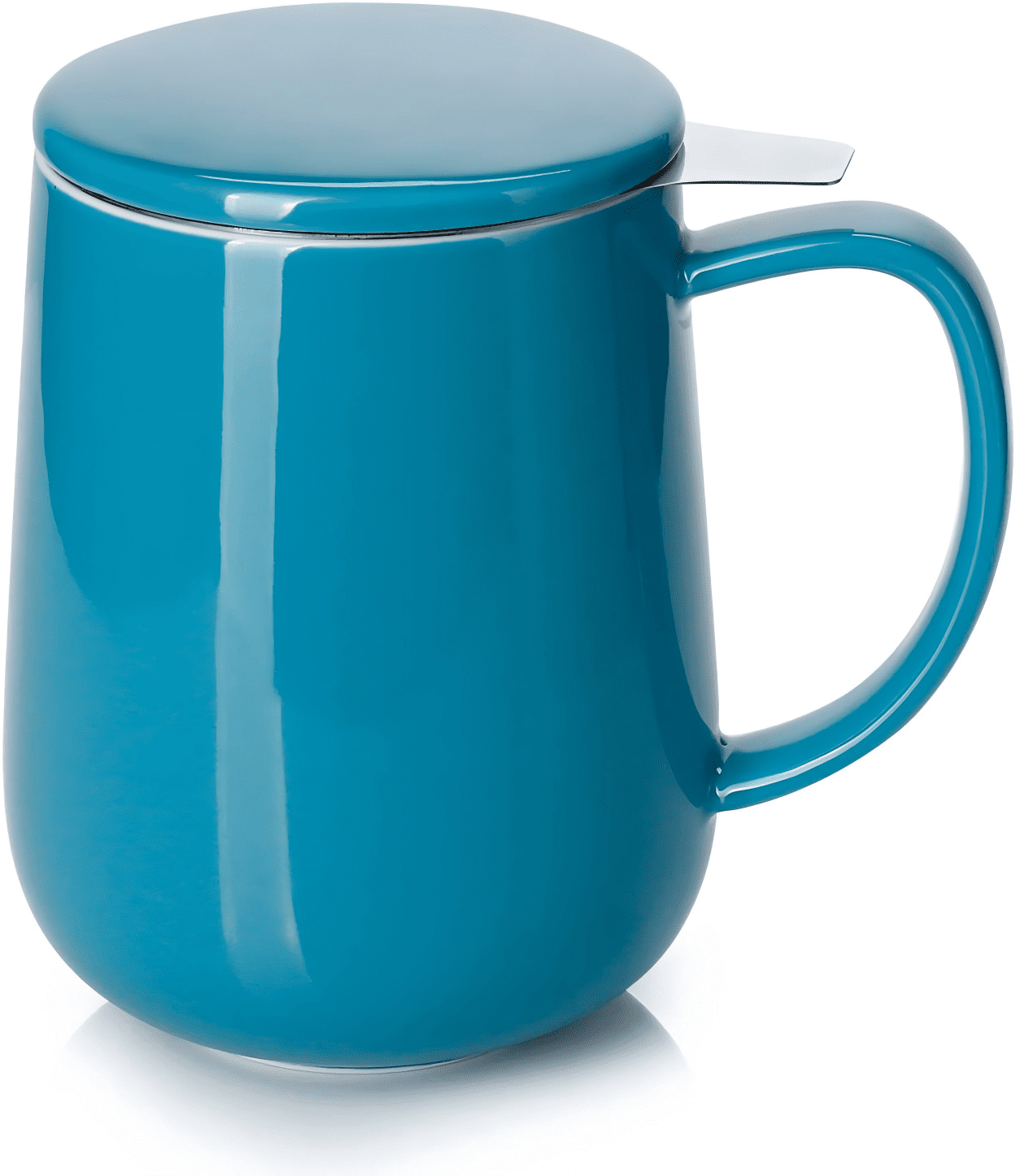 20oz Porcelain Tea Mug with Infuser and Lid, Steel Blue, Microwave Safe ...
