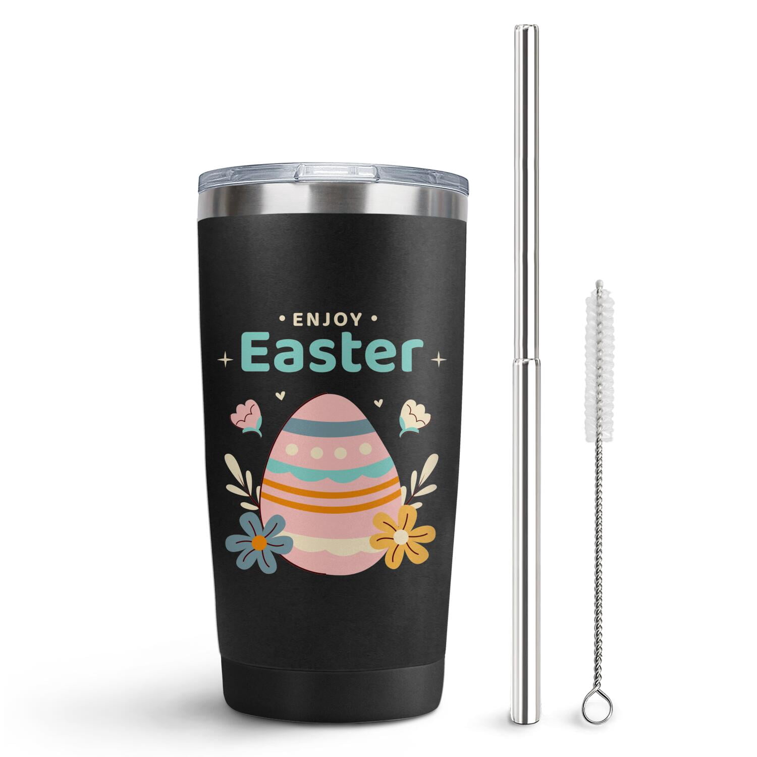 20oz Powder Coated Easter Tumbler with Telescopic Straw, Insulated ...