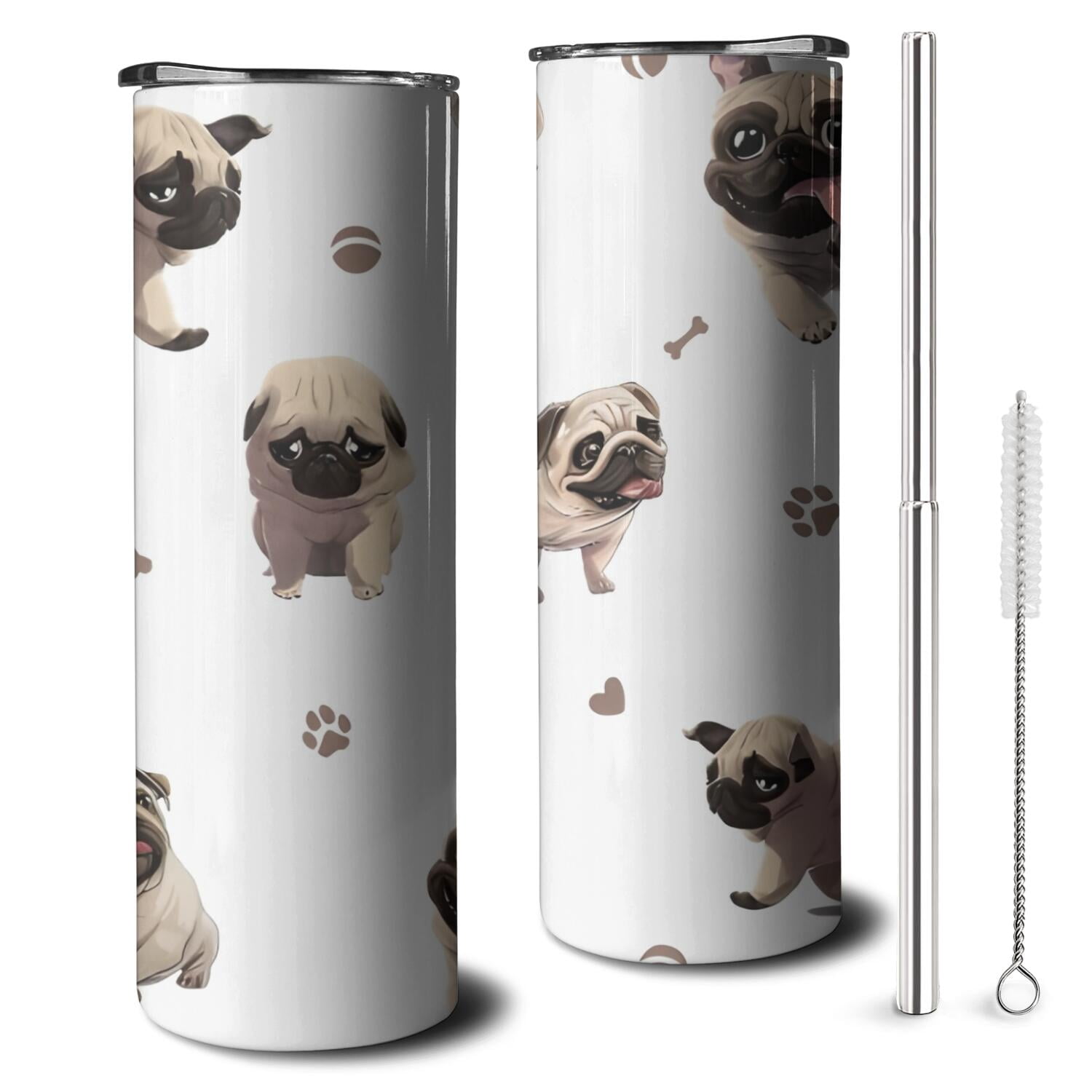 20oz Pug and Footprint Skinny Tumblers Stainless Steel Tumbler with Lid ...