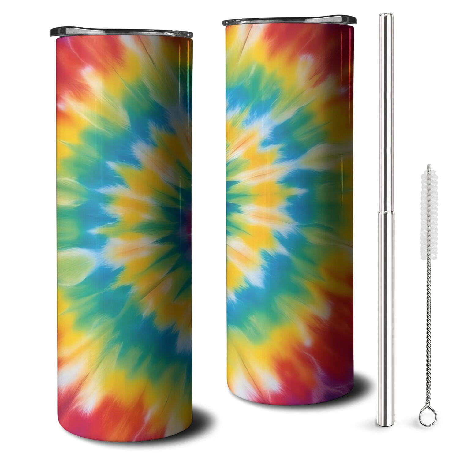 20oz Rainbow Tie Dye Mandala Pattern Skinny Tumblers Stainless Steel ...