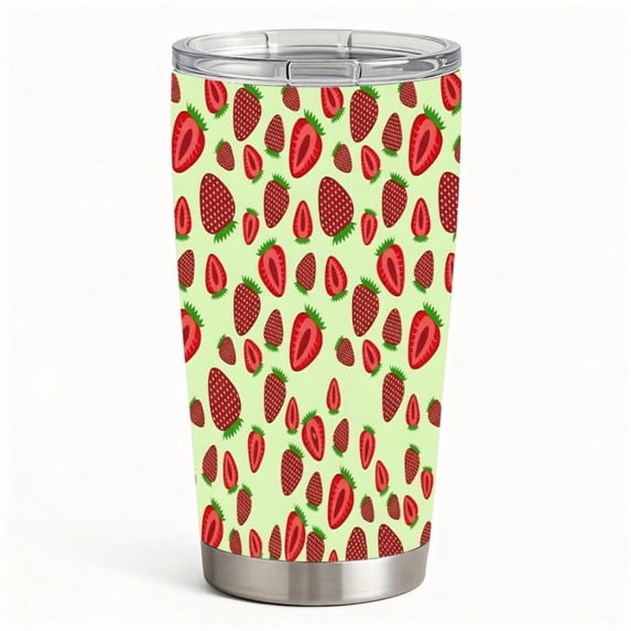 20oz Red Strawberry Pattern Stainless Steel Tumbler， Tumbler with Lid ...