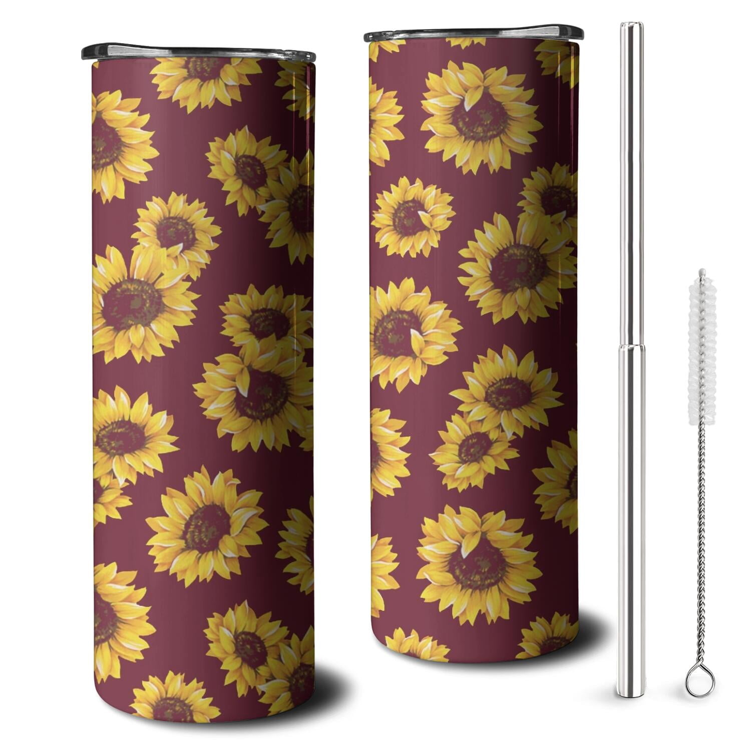 20oz Red Sunflower Skinny Tumblers Stainless Steel Tumbler with Lid and ...