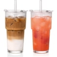 20oz Ribbed Glass Tumbler with Straw and Lid, Clear Vintage Style Glass ...
