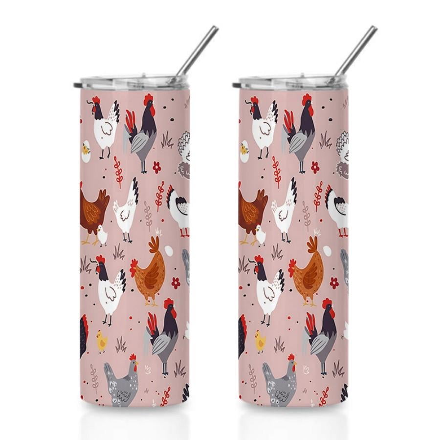 20oz Rooster Hen and Chick pattern Stainless Steel Tumbler， Tumbler ...