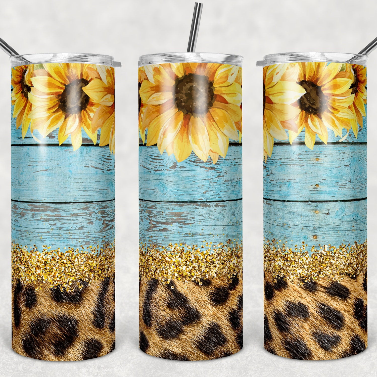 20oz Skinny Tumbler Sublimation s Leopard Sunflower Wooden for Straight ...
