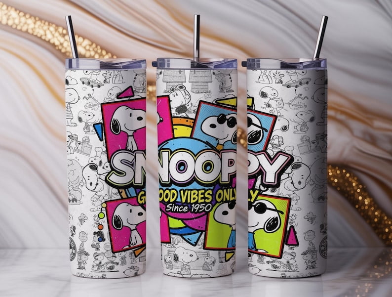 20oz Skinny Tumbler Wrap PNG | Retro Pop Art Cartoon Dog | Good Vibes ...