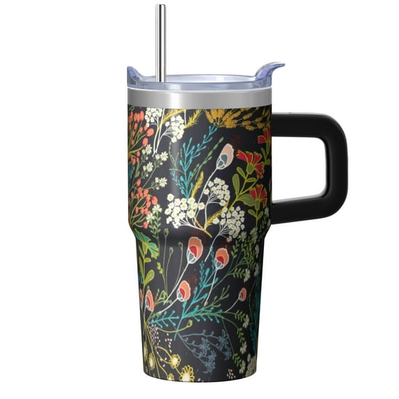 20oz Spring Vintage Tumbler with Handle and Straw, Floral Chinoiserie ...
