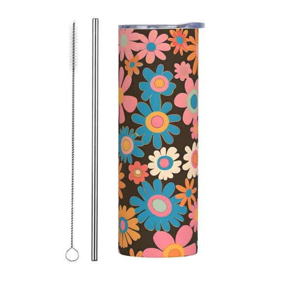 20oz Stainless Steel Mug Reusable Tumbler With Lid And Straw For Hot ...