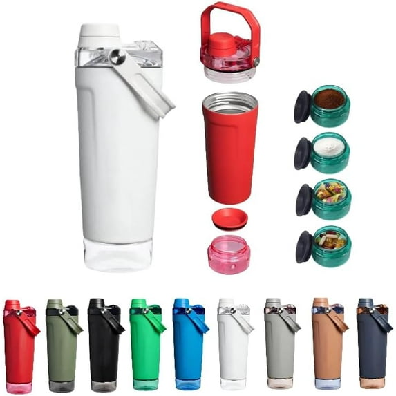 20oz Stainless Steel Protein Shaker Bottle with Storage Container ...