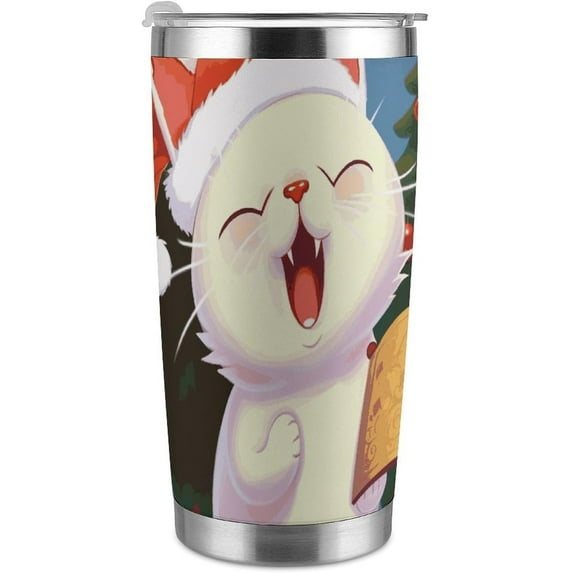 20oz Stainless Steel Vacuum Insulated Car Tumbler with Cat Christmas ...