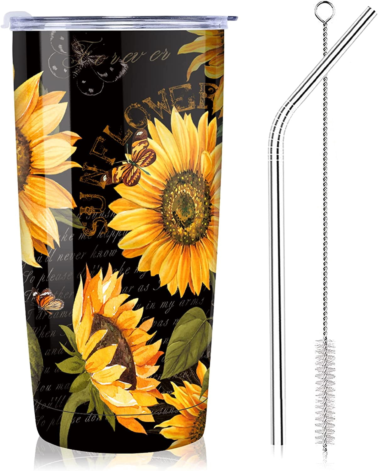 20oz Sunflower Stainless Steel Tumbler with Straw, Lid, Insulated ...
