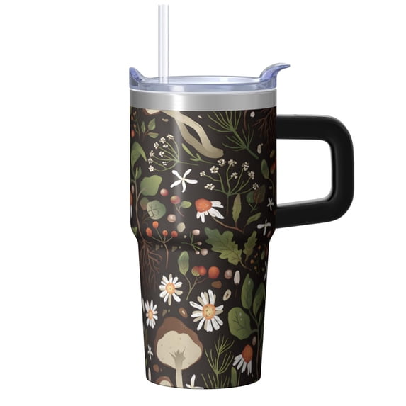 20oz Travel Mug, Insulated Stainless Steel Tumbler Handle and Straw ...