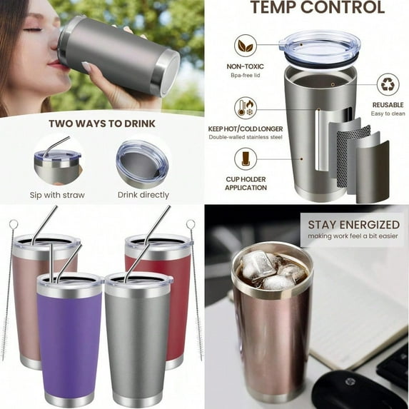 20oz Tumbler 4 Pack Double Wall Vacuum Insulated Travel Mug Bulk Mix ...