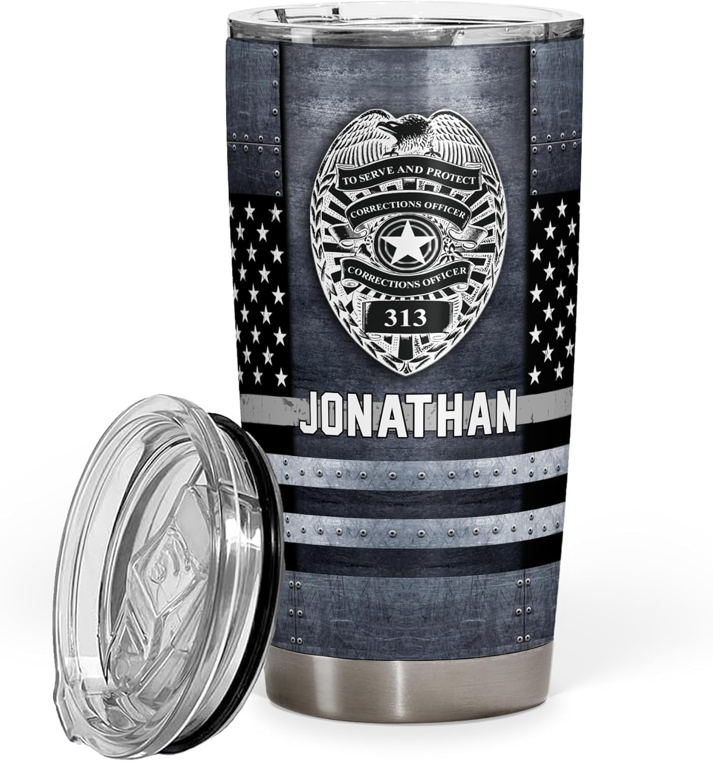 20oz Tumbler - Custom Name Badge Correctional Officer - Thin Silver ...