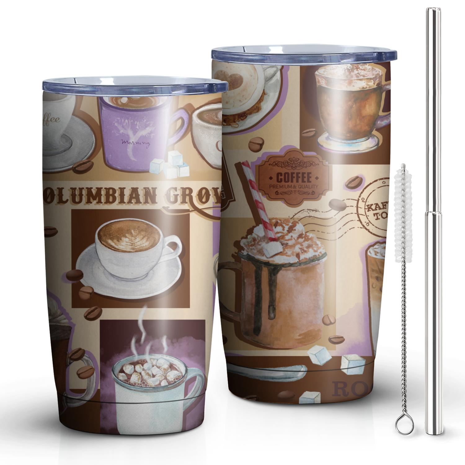 20oz Tumbler with Lid and Straw Stainless Coffee Theme Steel Vacuum ...
