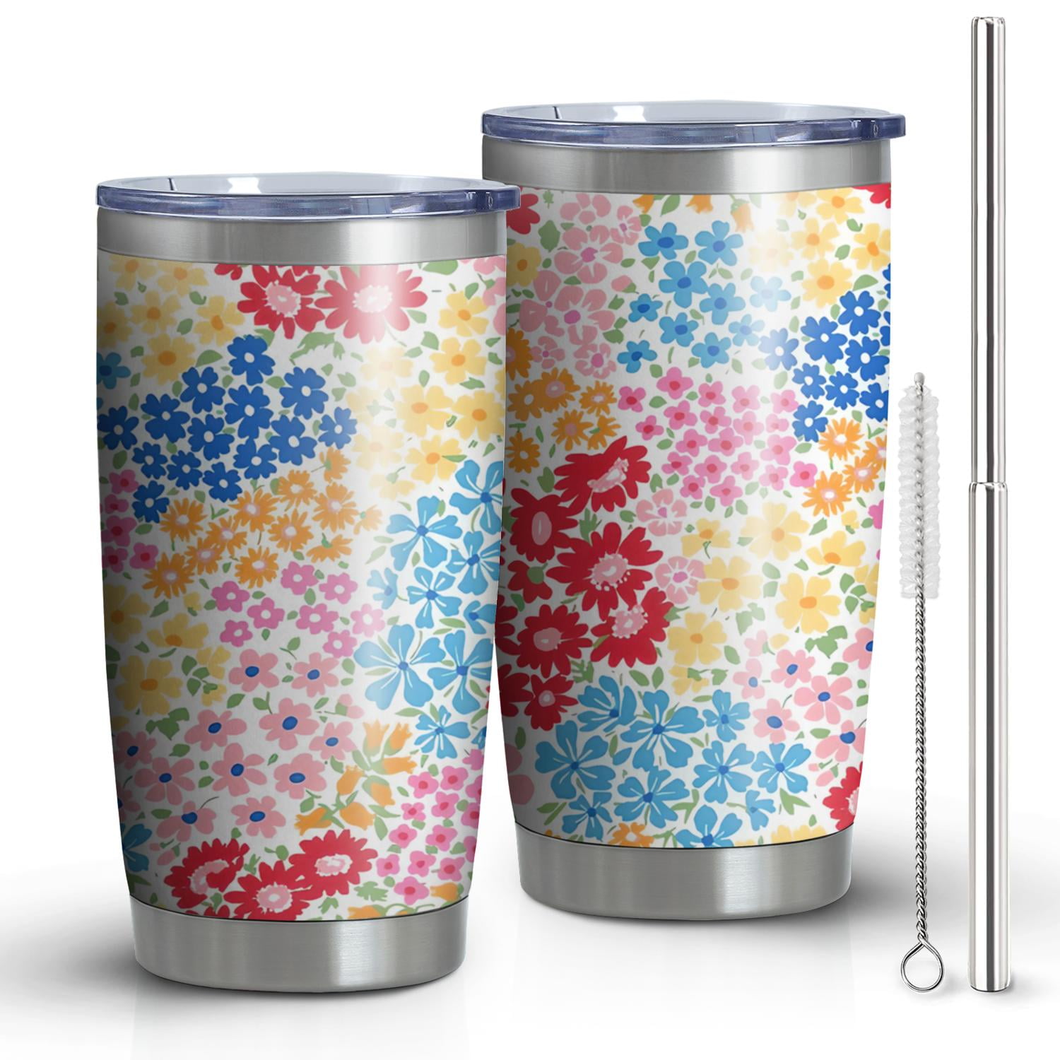 20oz Tumbler with Lid and Straw Stainless Colorful Daisy Steel Vacuum ...
