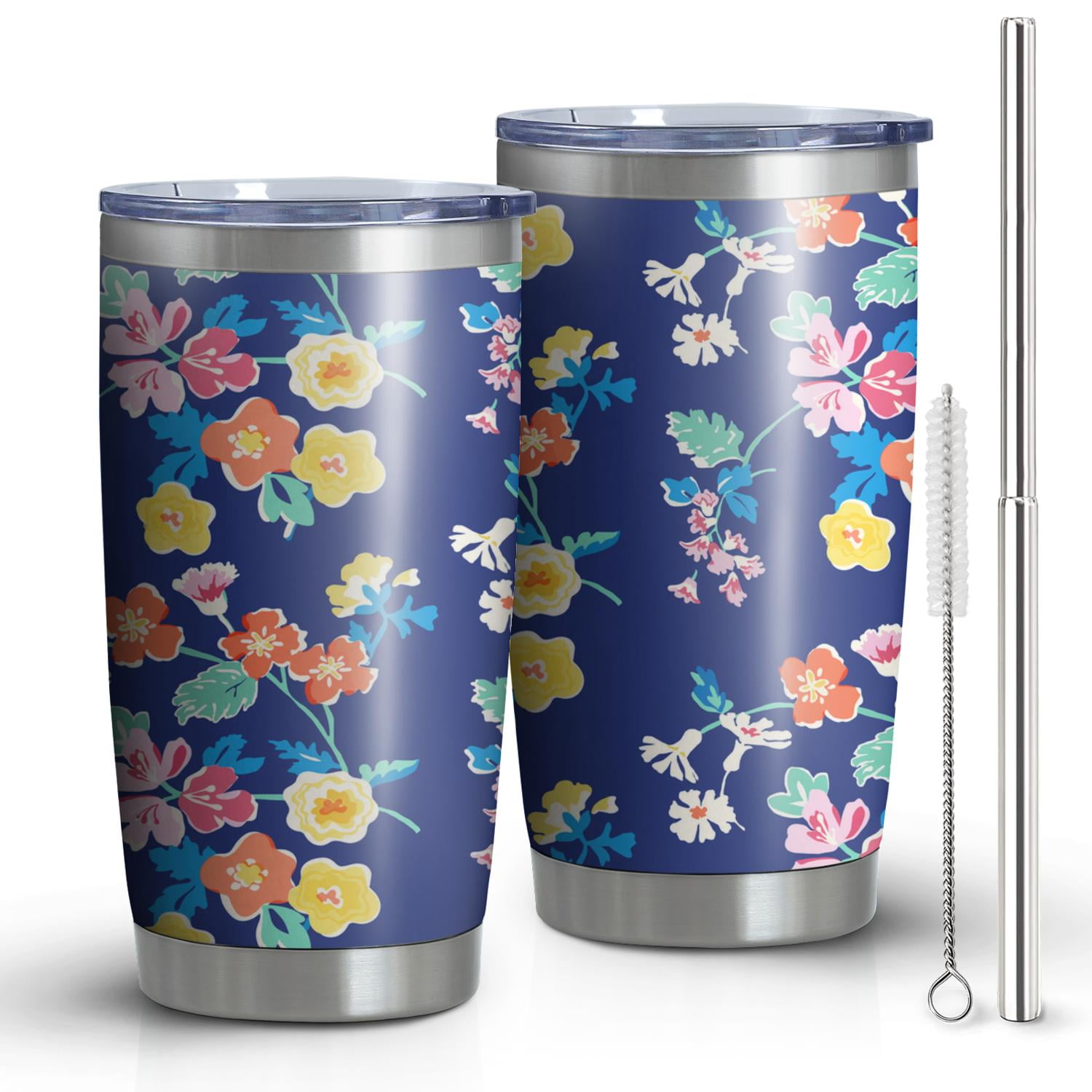 20oz Tumbler with Lid and Straw Stainless Navy Blue - Flowers Steel ...