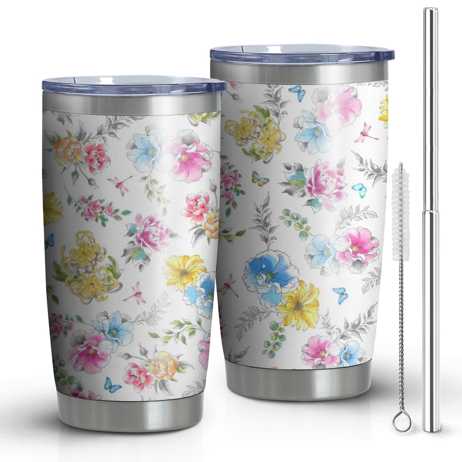 20oz Tumbler with Lid and Straw Stainless Pioneer Flower Steel Vacuum ...