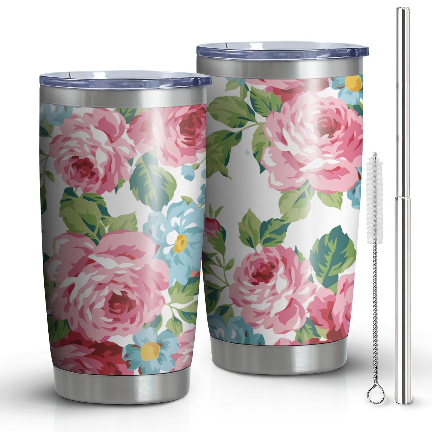 20oz Tumbler with Lid and Straw Stainless Pioneer Flower Steel Vacuum ...