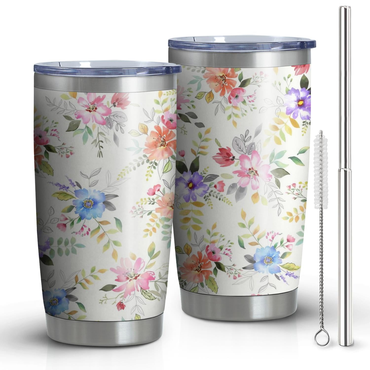20oz Tumbler with Lid and Straw Stainless Pioneer Flower Steel Vacuum ...