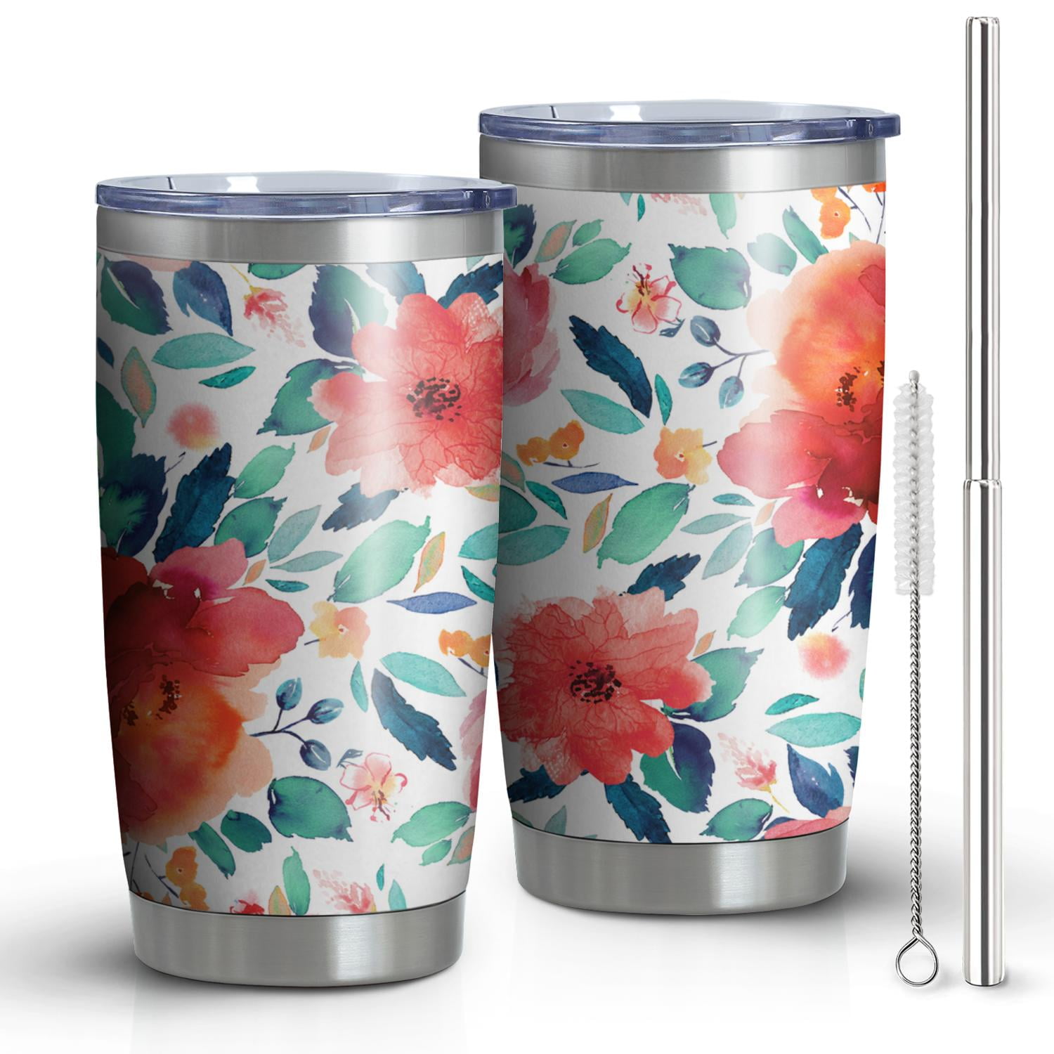 20oz Tumbler with Lid and Straw Stainless Pioneer Flower Steel Vacuum ...