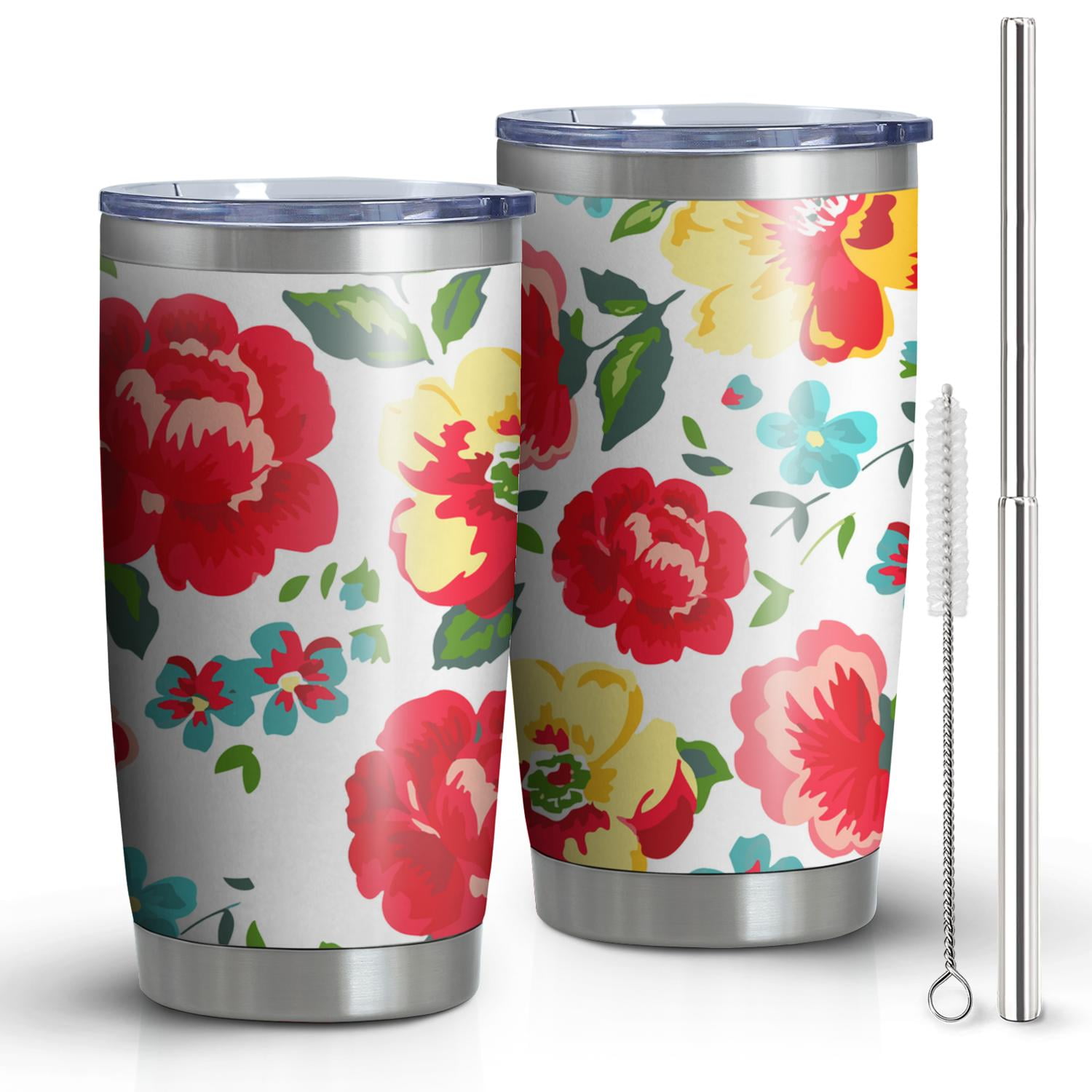 20oz Tumbler with Lid and Straw Stainless Pioneer Flower Steel Vacuum ...