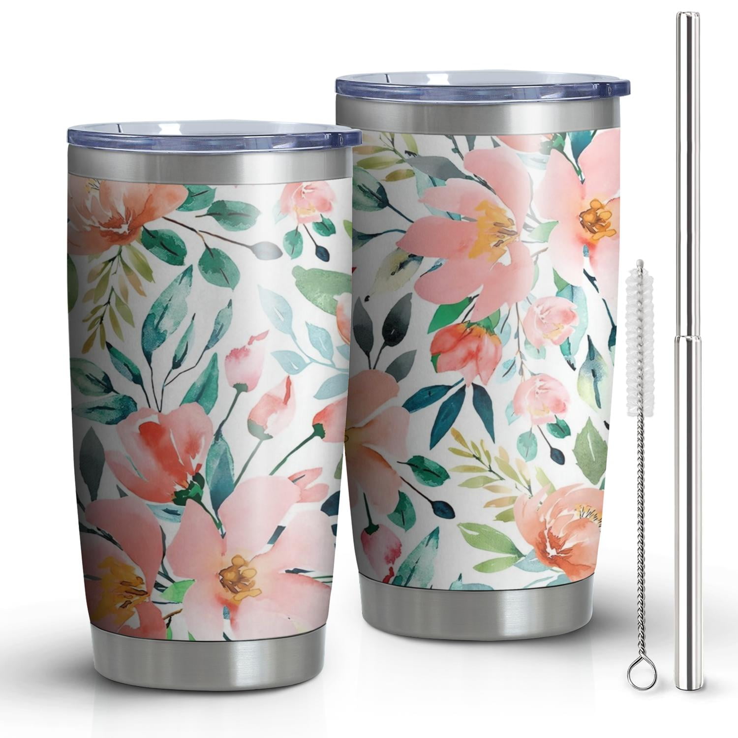 20oz Tumbler with Lid and Straw Stainless Spring Flowers Steel Vacuum ...