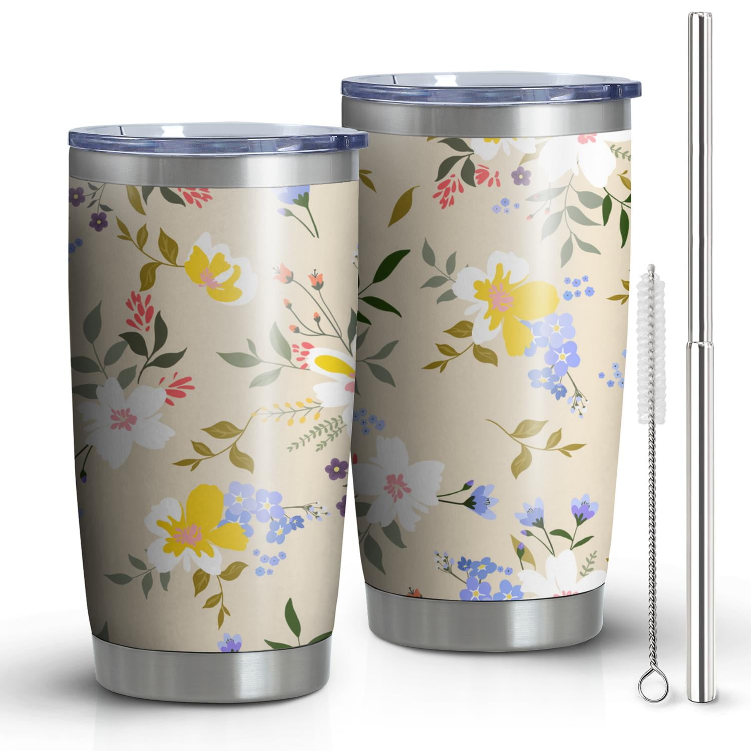 20oz Tumbler with Lid and Straw Stainless Spring Flowers Steel Vacuum ...