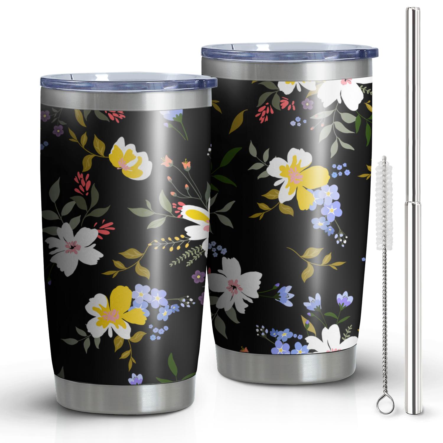 20oz Tumbler with Lid and Straw Stainless Spring Flowers Steel Vacuum ...